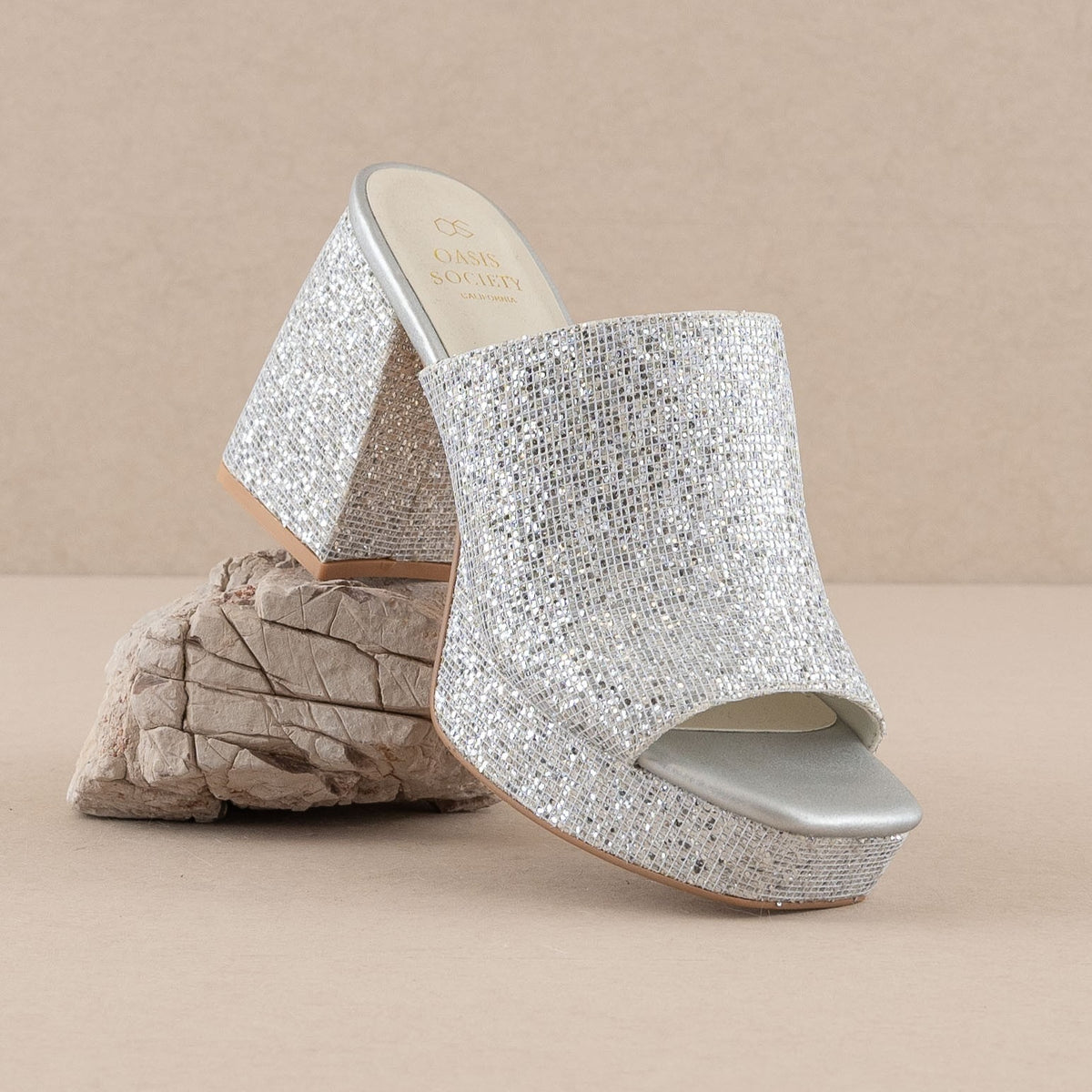 Sparkly Chunky Platform Mule Slide Heels - Oasis Society – RARA Boutique