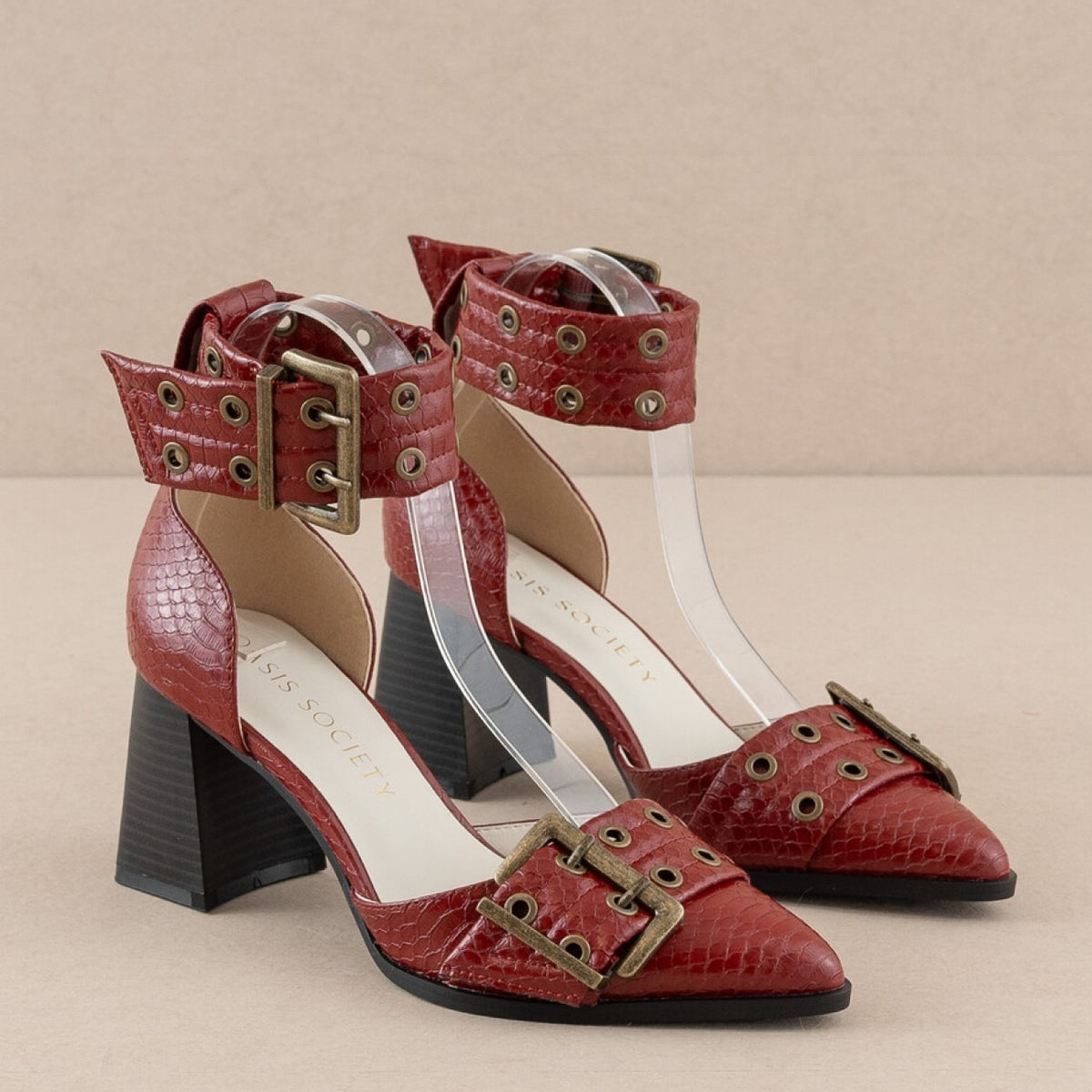 Croc-embossed Double Buckle Pointed Toe Heels - Oasis Society – RARA ...